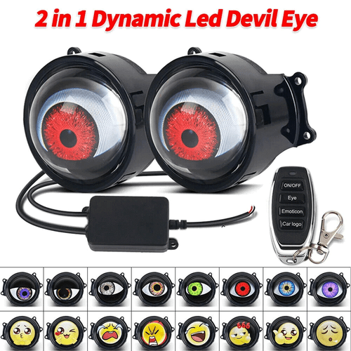 Devil Eyes LED headlights dynamic remote control 33 modes of lenses ...