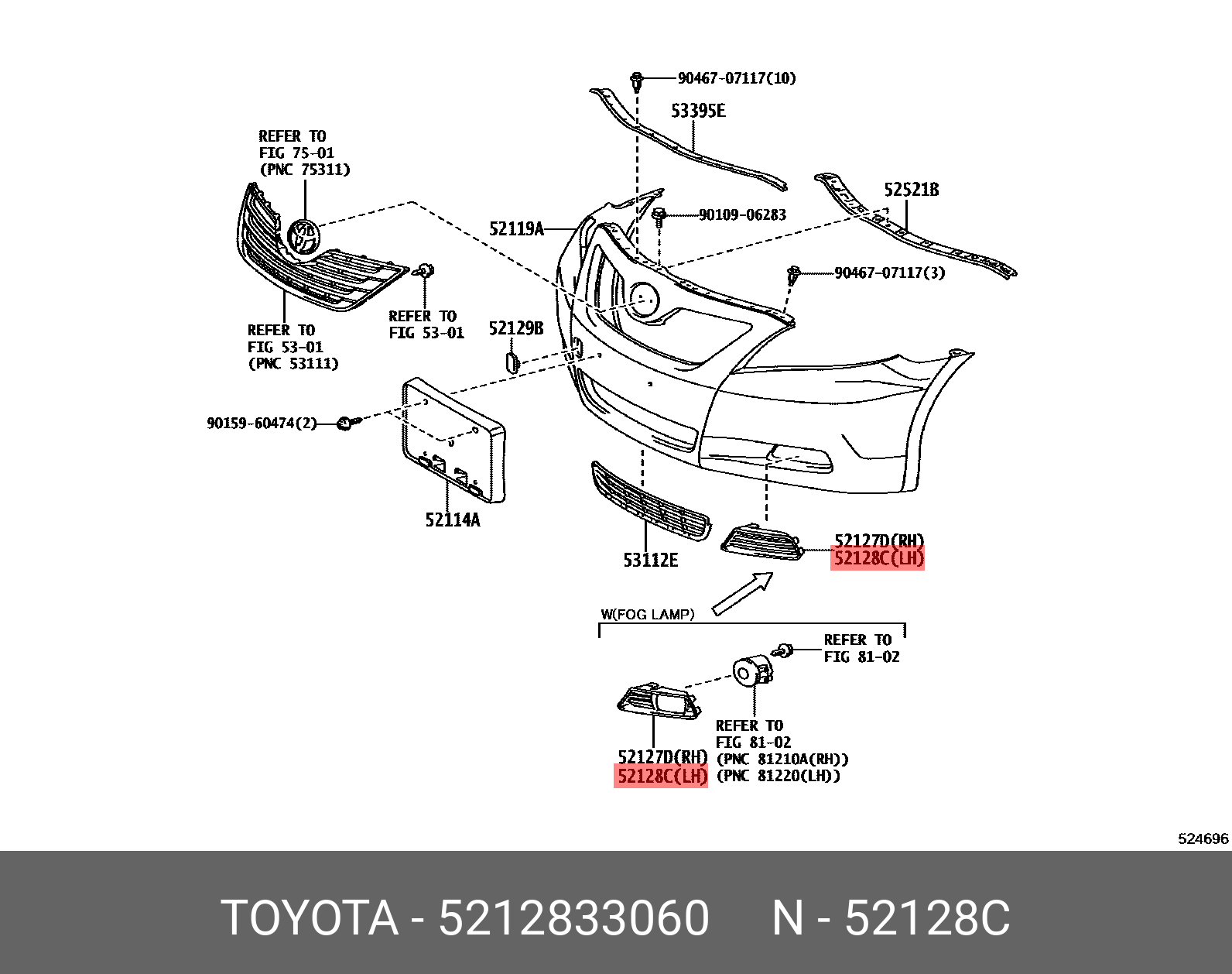 Genuine OE cover, front bumper hole, left, 5212833060 for TOYOTA 52128 ...