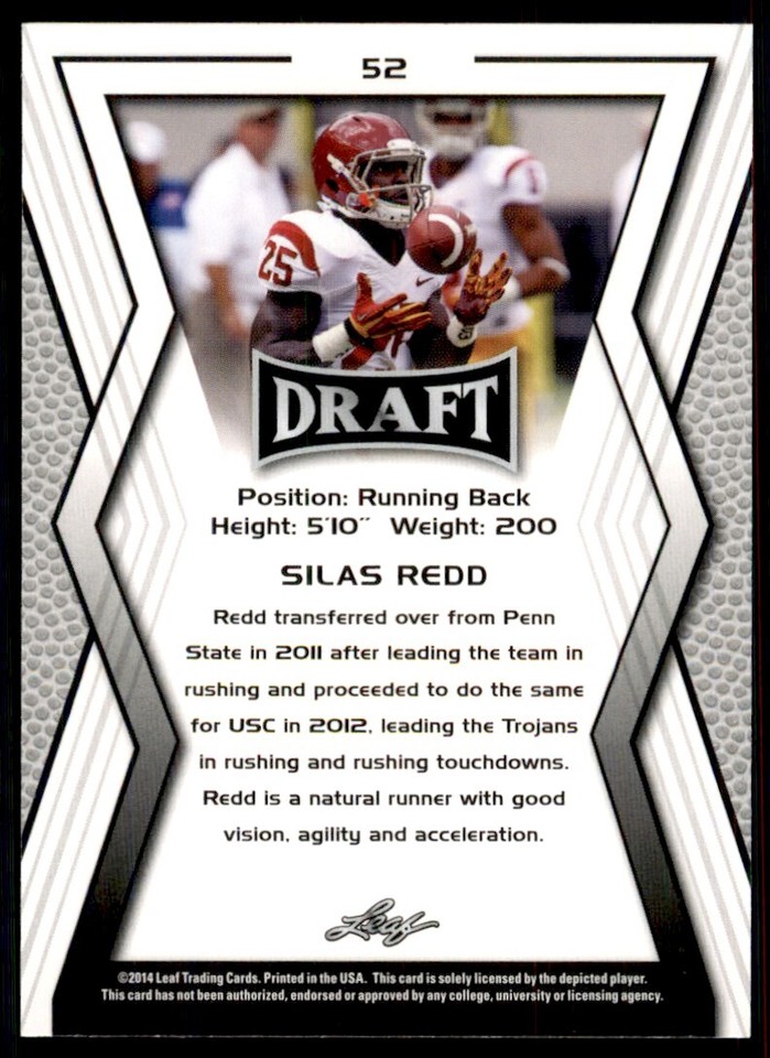 2014 Leaf Draft Silas Redd Rookie USC Trojans #52 NCAA Football | eBay