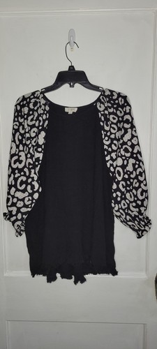Umgee Womens Black & White Tunic Top Leopard Print Design Size Large | eBay