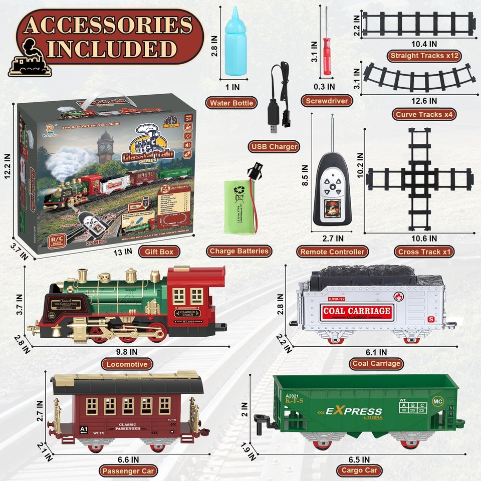 Kids Electric Train Set - Remote Control w/Smoke, Sounds, Lights ...