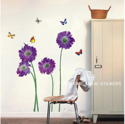 Purple Flower Vinyl Decal Wall Sticker Top Quality Home Decor Art Mural ...
