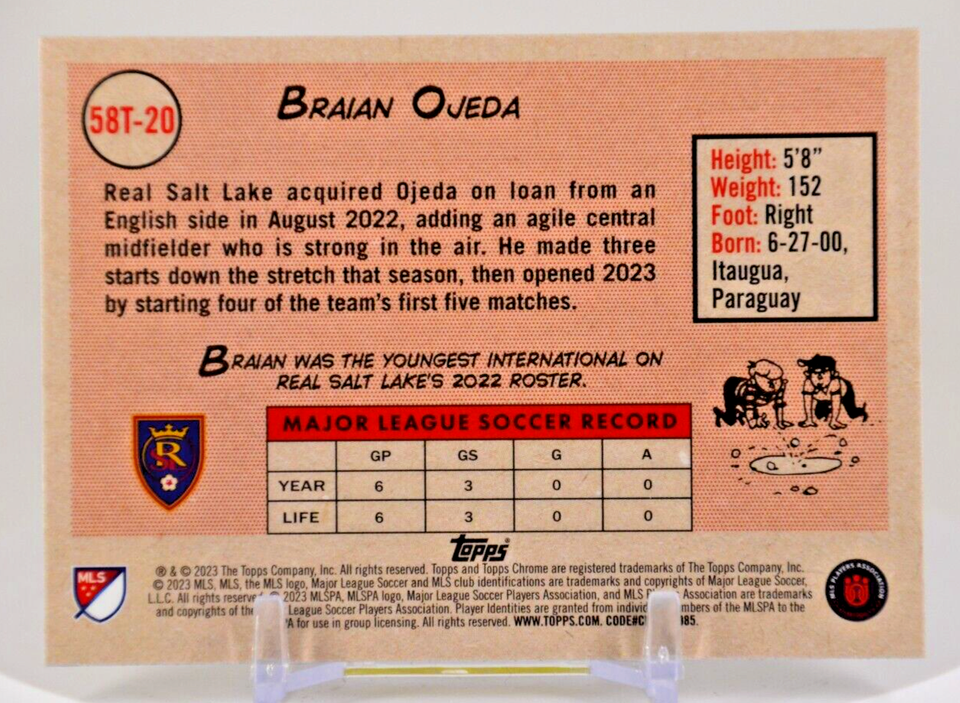 2023 Topps Chrome MLS Braian Ojeda 58T-20 RC 1958 Topps Real Salt Lake ...