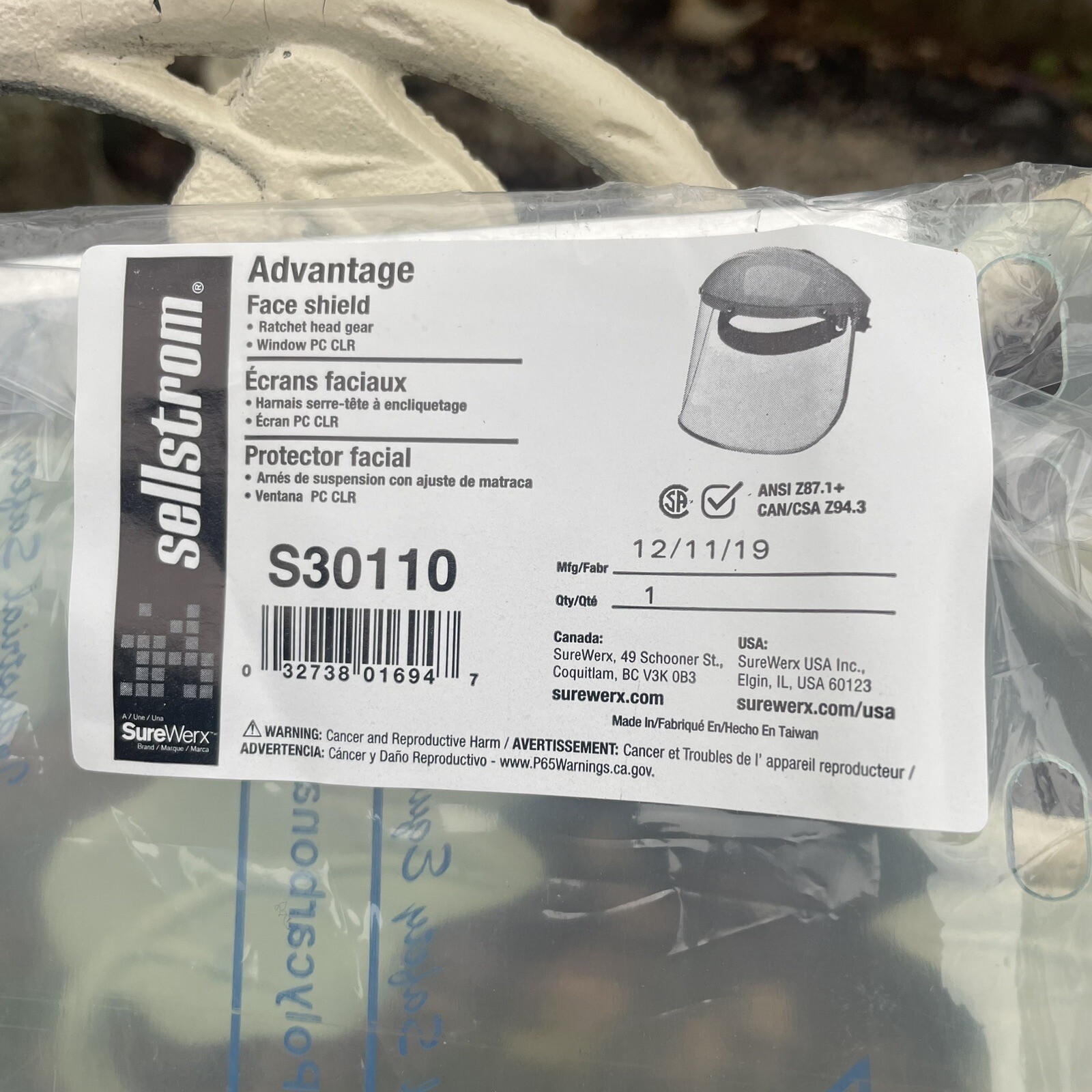 Sellstrom S30110 Advantage Series Face Shield Clear Window Headgear ...