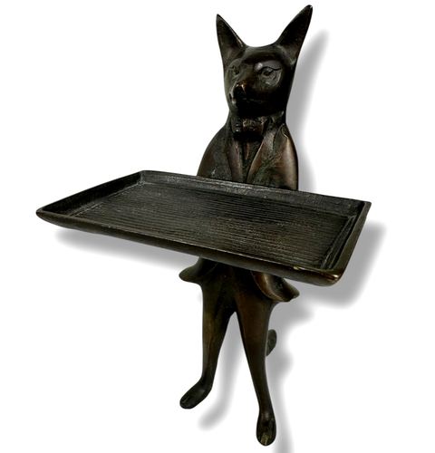 Bronze Standing Fox Business Card Holder 7" Anthropomorph Butler Tray ...