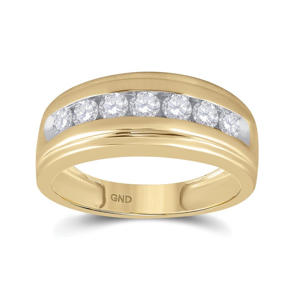 10kt Yellow Gold Mens Round Diamond Wedding Channel-Set Band Ring 7/8 ...