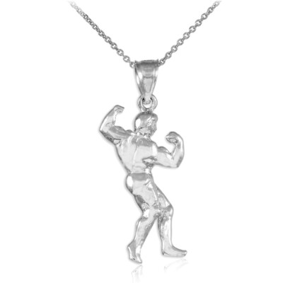 .925 Sterling Silver Full Bodybuilder Sports Pendant Necklace | eBay ...