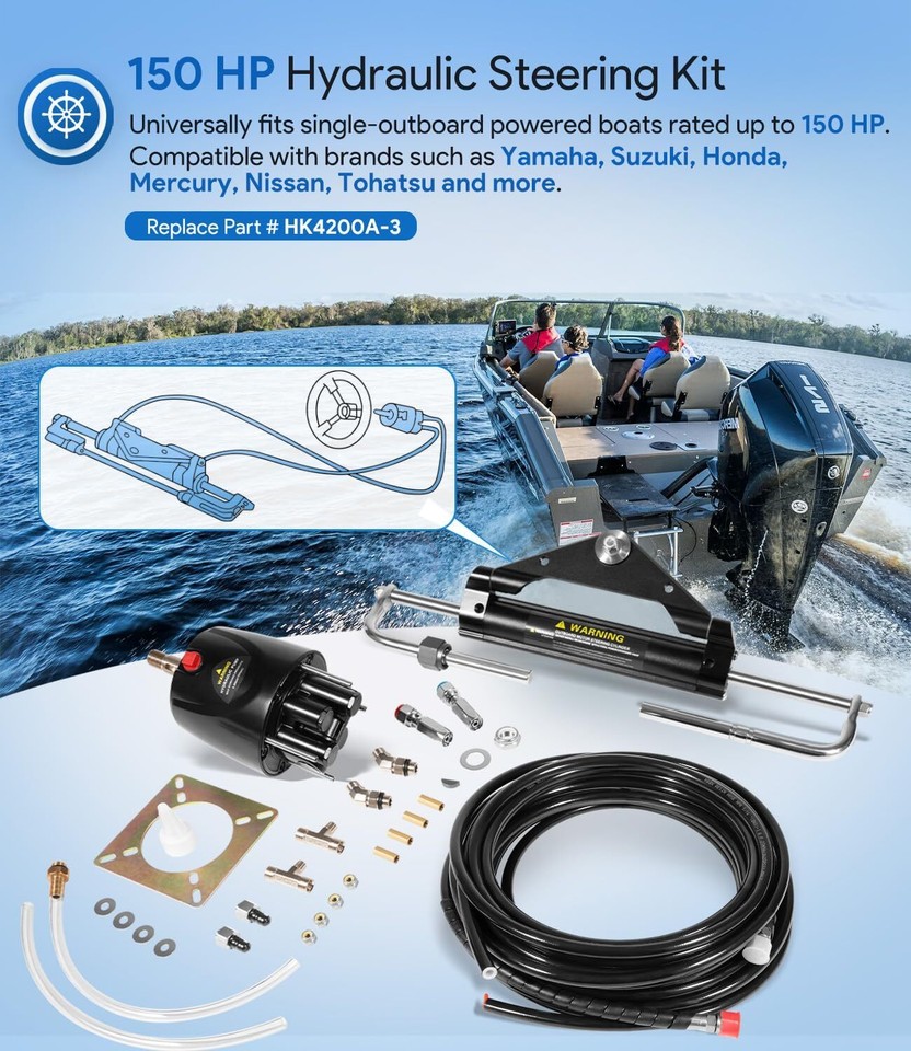 Boat Hydraulic Steering System Kit Marine Outboard Steering 150HP ...