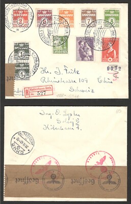 DENMARK TO SWITZERLAND- REGISTERED SPECIAL CENCEL COVER - GERMAN CENSOR ...