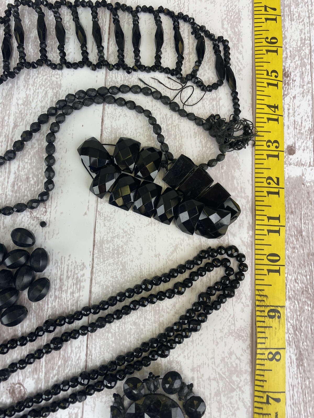 Antique black jet, crystal, glass long necklaces bead… - Gem