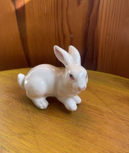 Vintage Ceramic Glazed White Rabbit Bunny With Pink Eyes Easter Decor ...