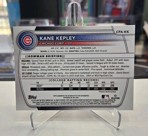 2025 Bowman Draft - Chrome Prospect Autographs Kane Kepley #CPA-KK ...