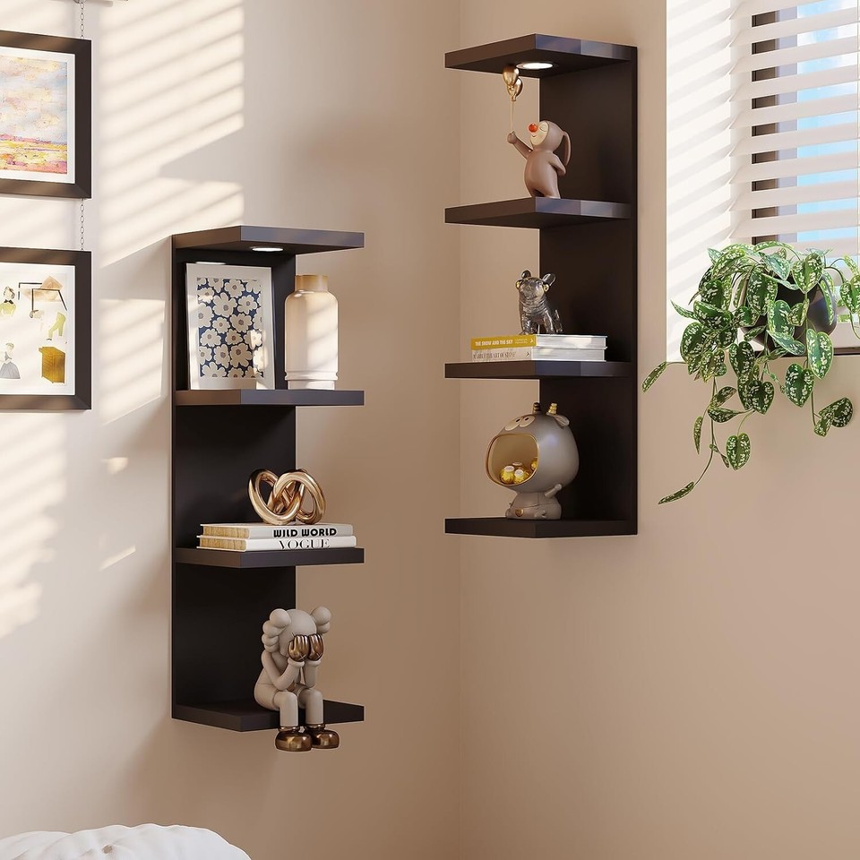 4 Tier Wall Shelf Unit,Black Lack Wall Shelf,Display Floating Shelf ...