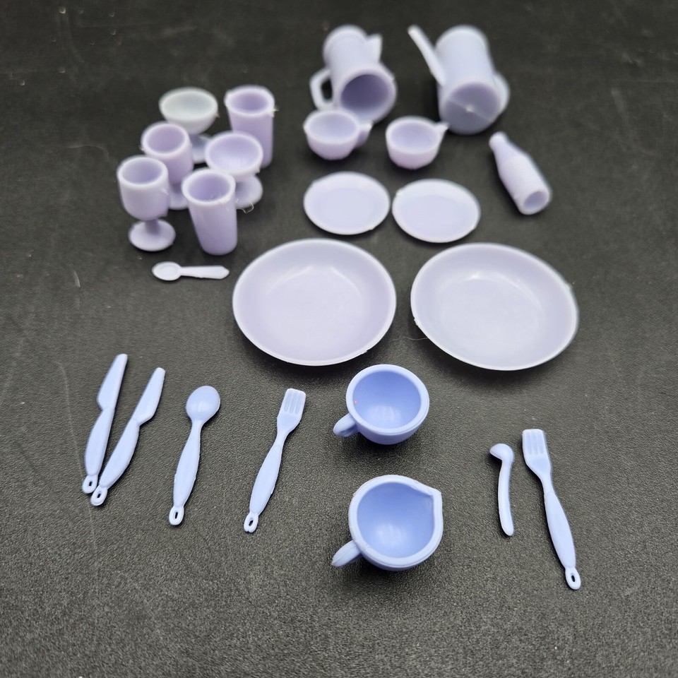 Vtg Barbie Dollhouse Replacement Plates Utencils Forks Spoons Purple | eBay