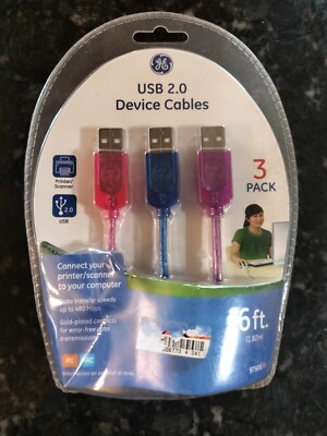 GE USB 2.0 Device Cables (3-pack, 6ft) | eBay