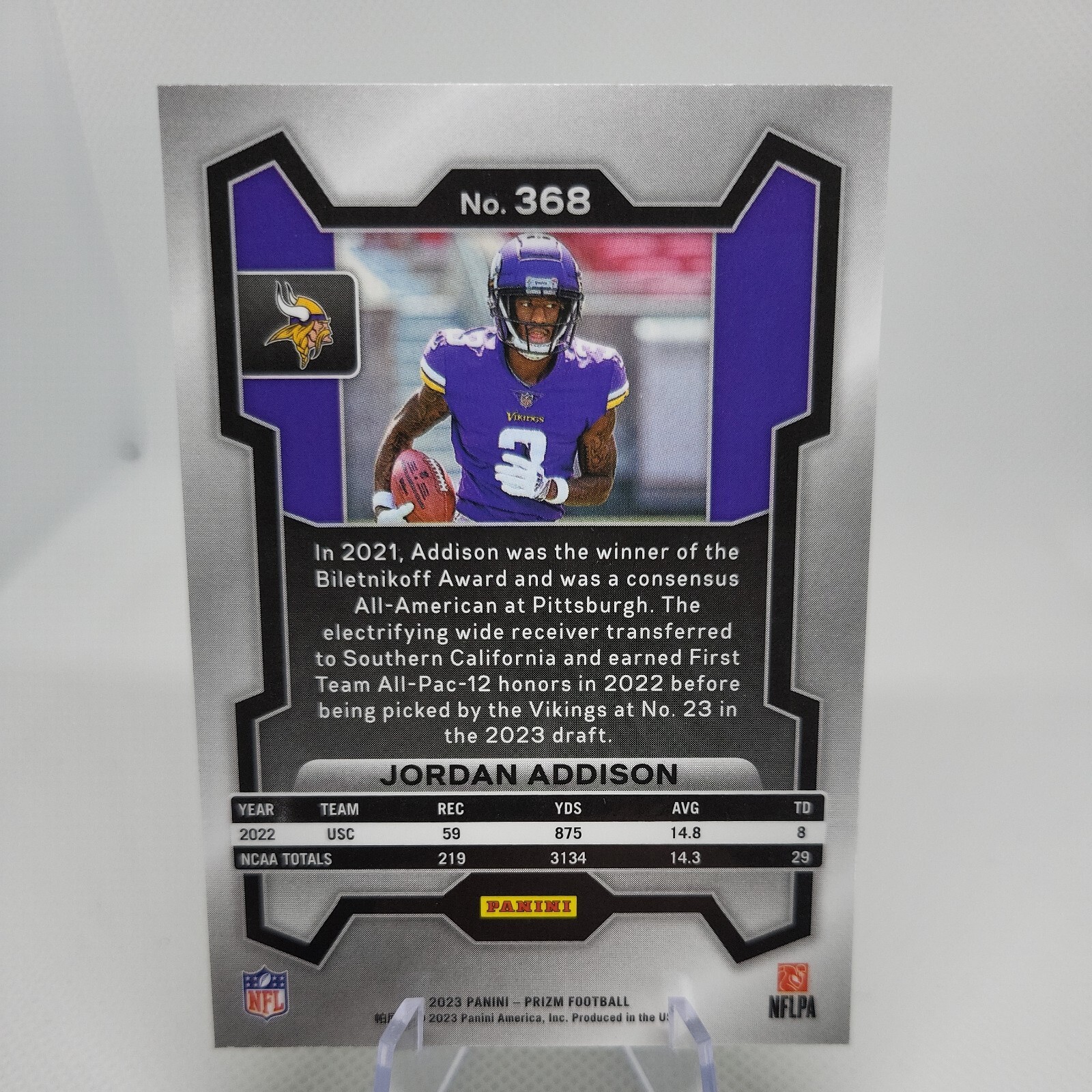 2023 Panini Prizm Jordan Addison Rookie Card RC #368 Minnesota Vikings ...