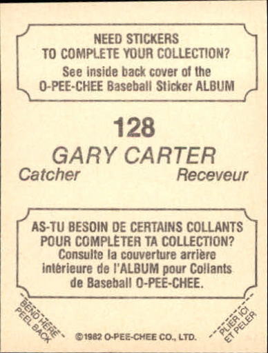 1982 O-Pee-Chee Stickers #128 Gary Carter FOIL - NM-MT | eBay