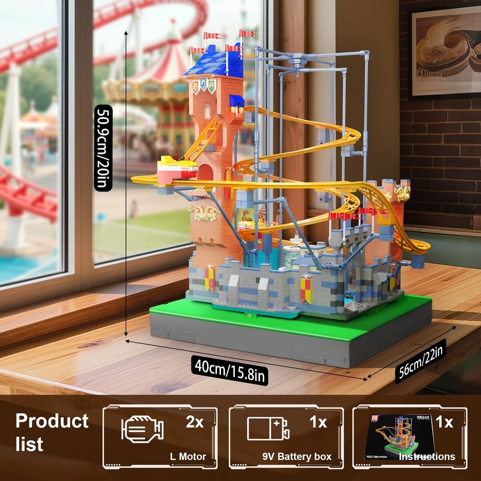 Roller Coaster Building Block Set, 2584+ Pcs Castle Theme Amusement ...