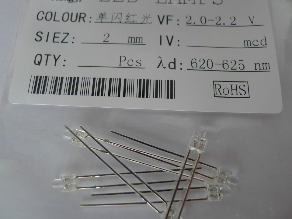 50pcs 2MM RED Flashing Water Clear Bright LED Lamps With Free Resistors ...