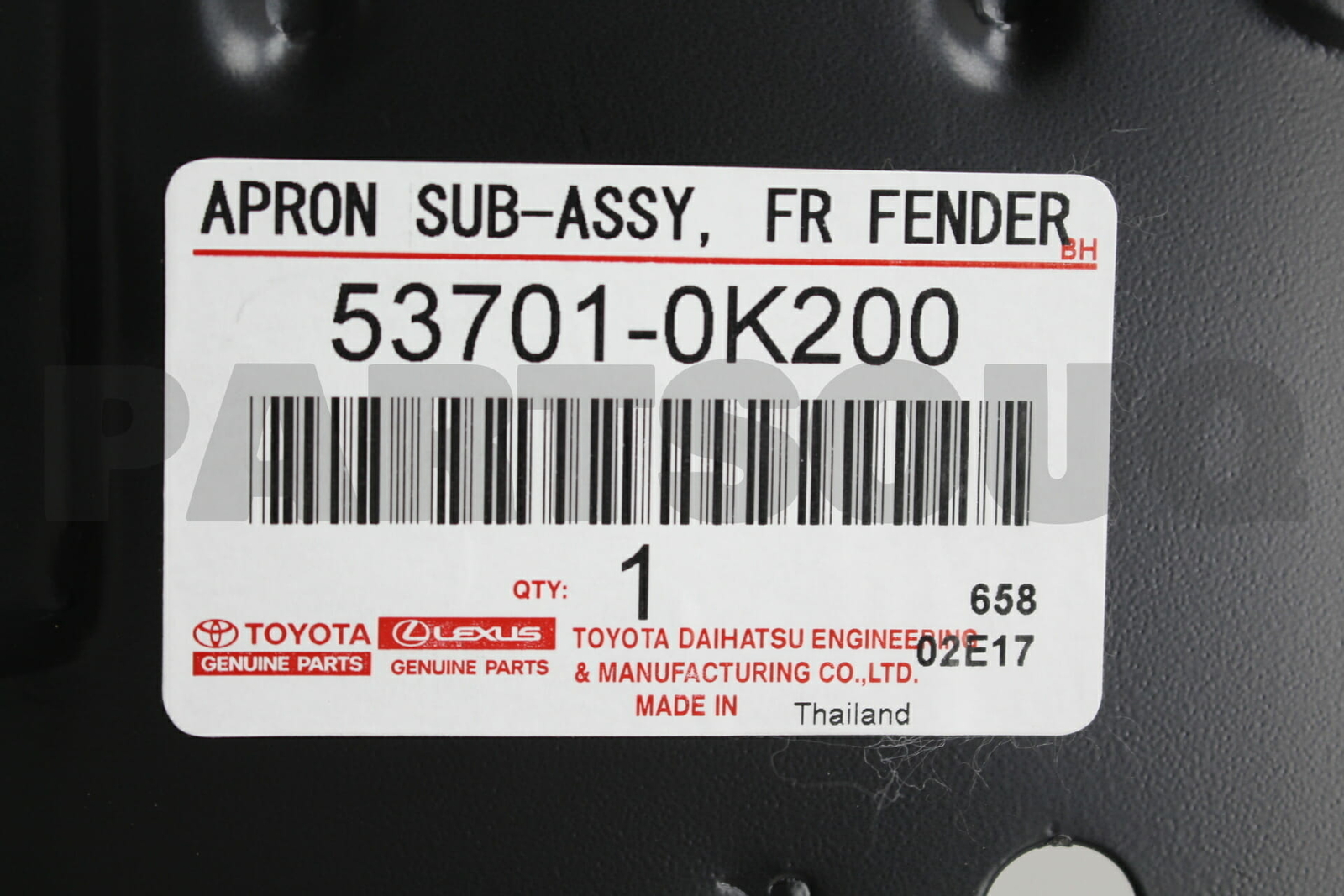 537010K200 Genuine Toyota APRON SUB-ASSY, FRONT FENDER, RH 53701-0K200 ...