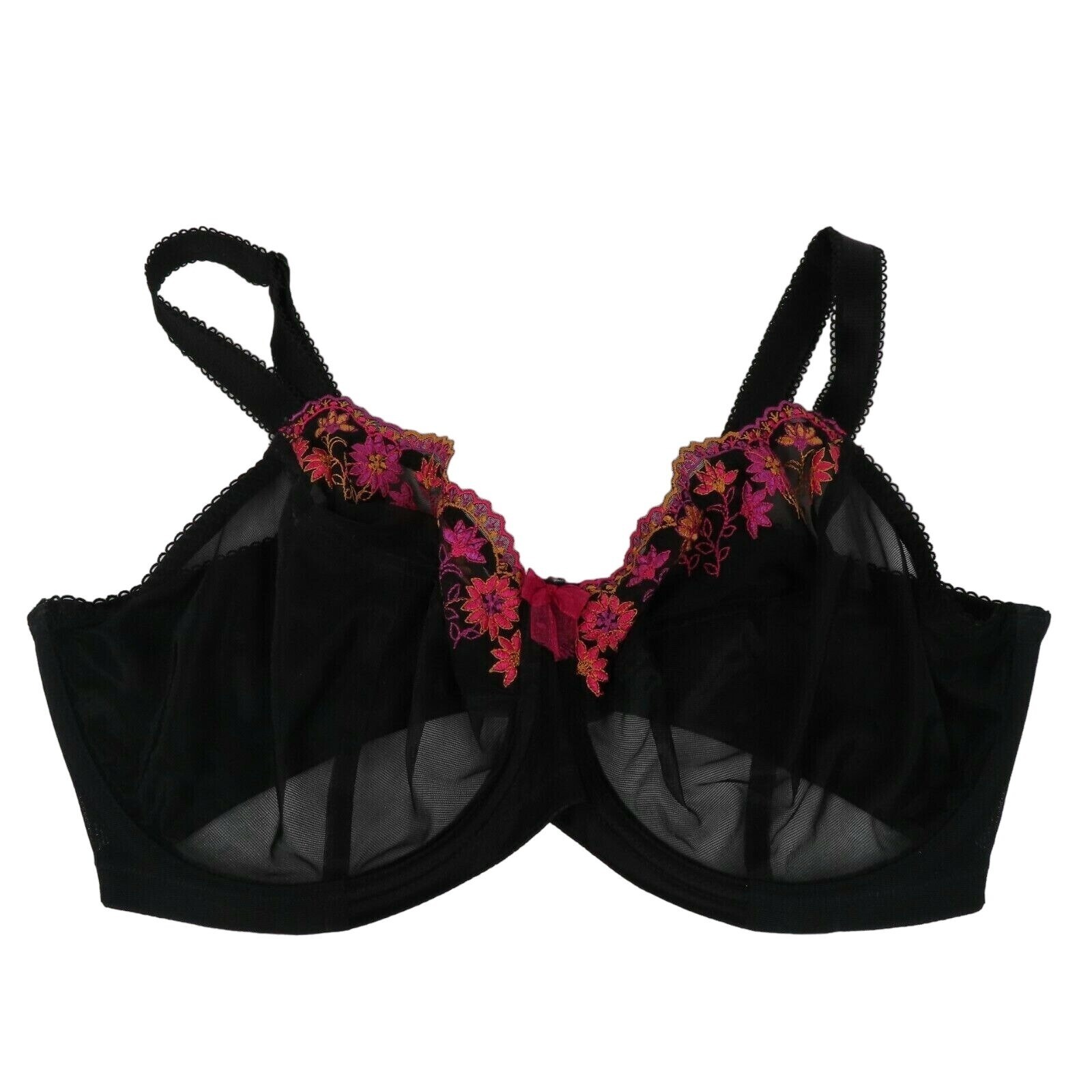 Goddess 34G Bra 32421 Black Embroidered Pink Orange F… - Gem
