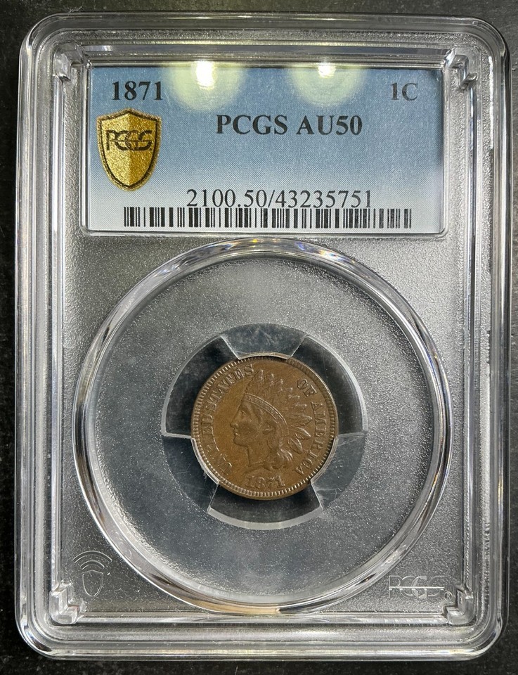 PCGS AU50 1871 Indian Head Cent S4 SHALLOW N ULTRA Rare Key Variety FS ...