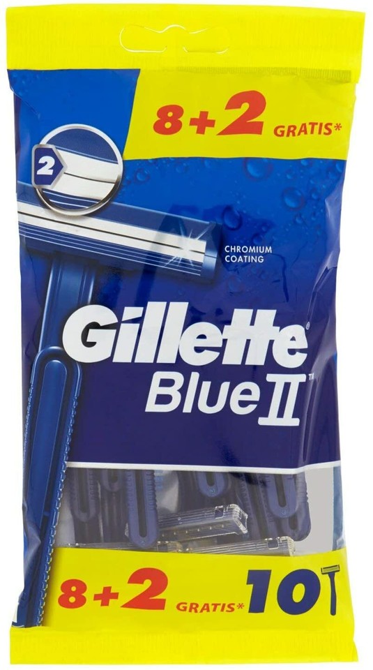 GILLETTE BLUE II 2 lamette due Lame blu 2 per rasatura rasoio manuale ...