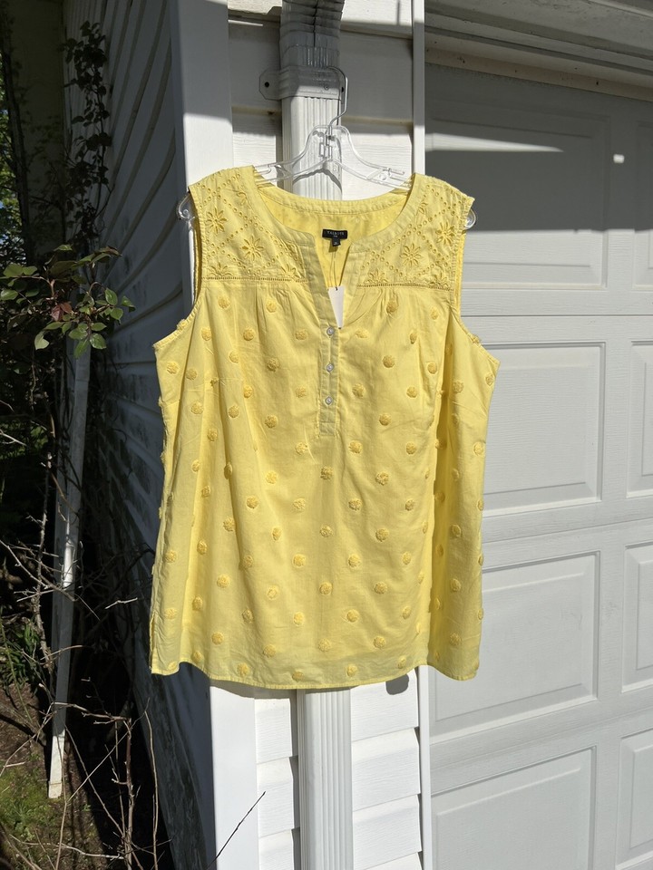 NWT Talbots Pretty Yellow Eyelet Fuzzy Polka Dots Sleeveless Lined 1X ...