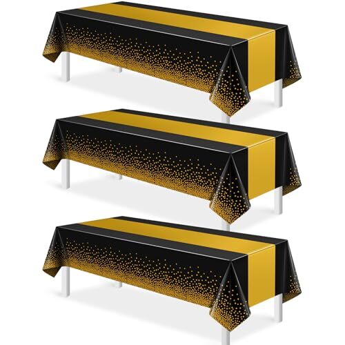 3Pcs Black and Gold Tablecloth Party Decorations,Plastic 3 Pack Black ...