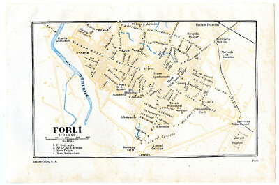 1920s Antique Forli Italy ORIGINAL 9" City View Map Wall Decor Jail ...