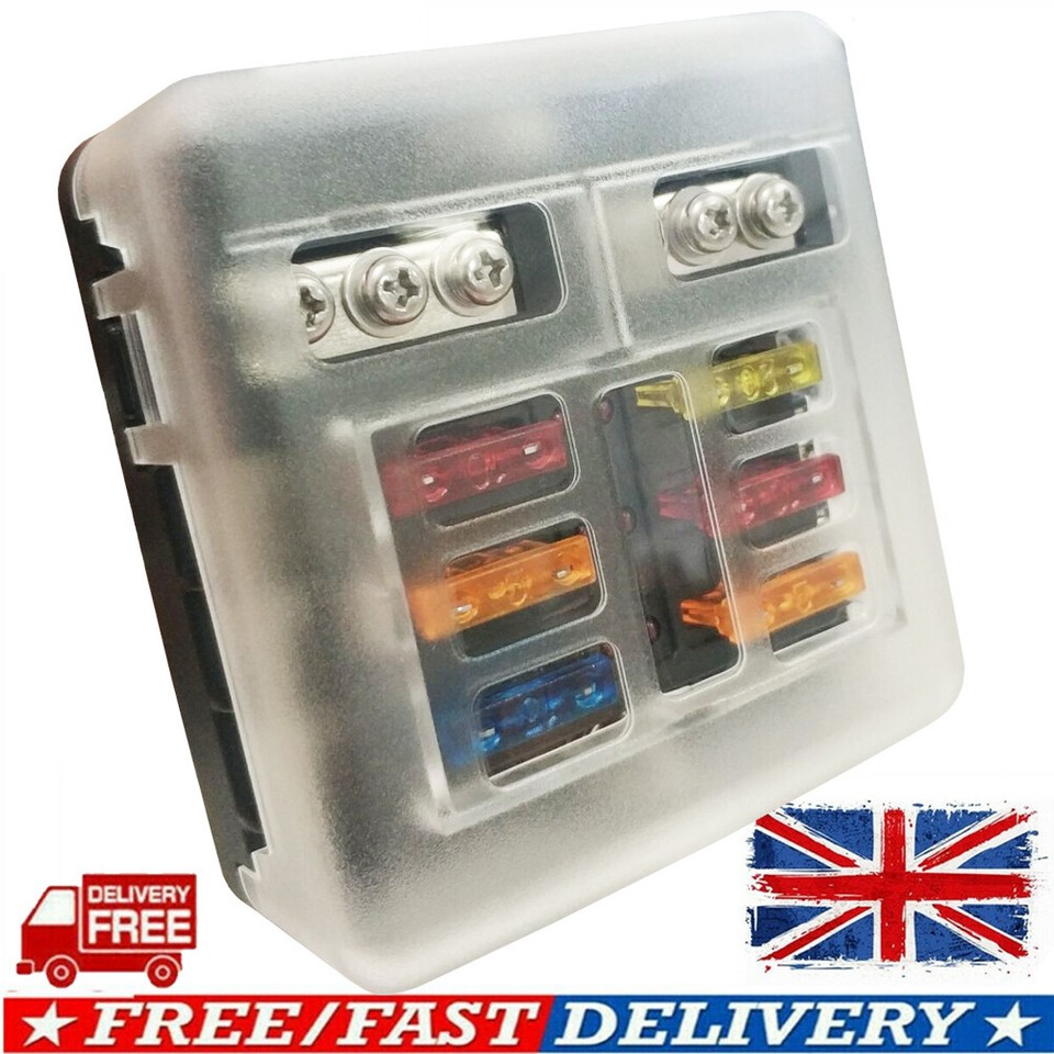 6 Way Blade Fuse Box Block FuseBox Holder Auto Marine Bus Bar Car Kit ...