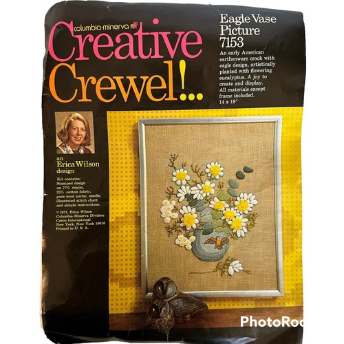 CM Erica Wilson Crewel Embroidery Kit Eagle Daisy Vase Picture Wool ...