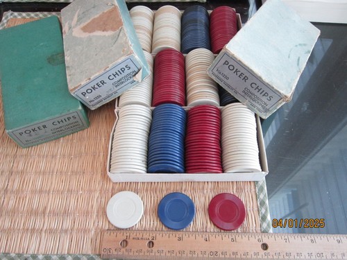 Lot of 299 Vintage Interlocking Clay Composite Poker Chips in Orig ...