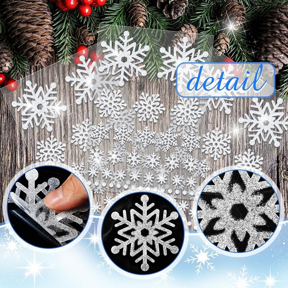 Outus Snowflake Decoration Winter Glitter Snowflake Stickers 7 Sheets ...