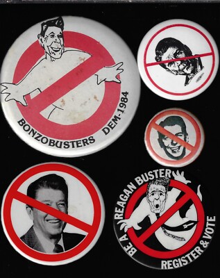 anti-Ronald Reagan Issue Campaign Protest Buttons 5 Diff Types with ...