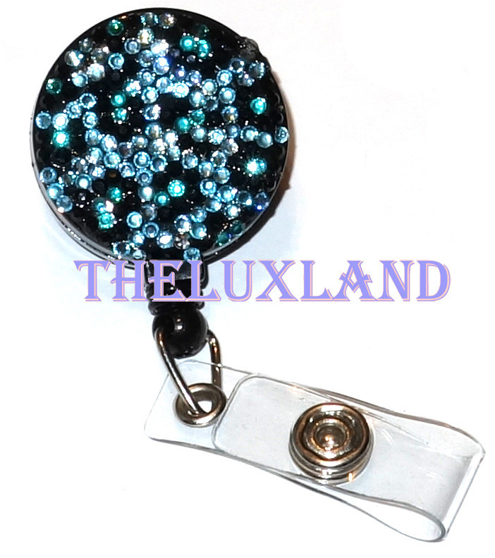 Mini Rhinestone Bling Crystal reel retractable ID badge holder | eBay