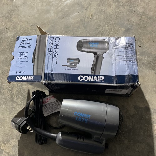 Conair Compact Hair Dryer 1875 Watt Voltage Handle Lightweight Grey ...