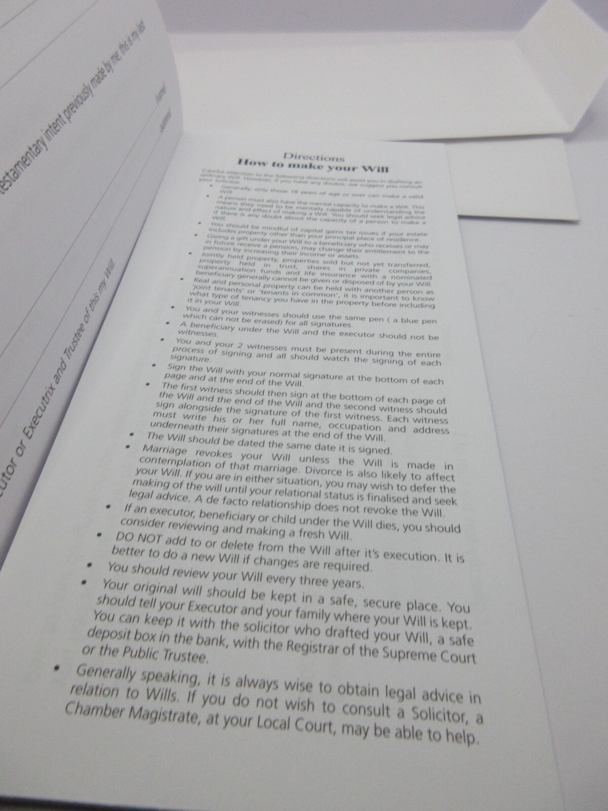 2 Full Sets Of Collins Australian DIY Will Kit Form / Envelope ...