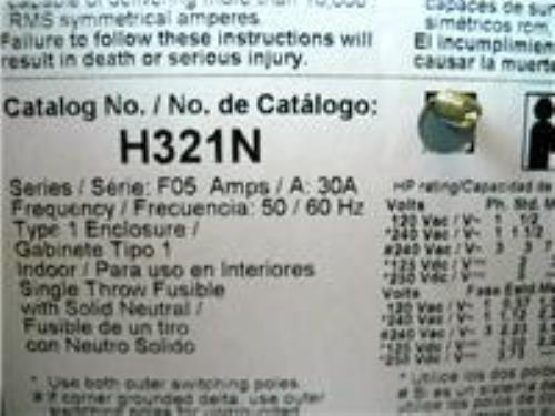 SQUARE D H321N SAFETY SWITCH, DISCONNECT SWITCH, FUSIBLE HD, 240V 30A ...