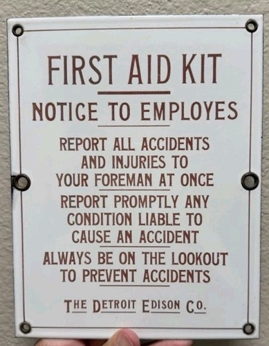 First Aid Kit Porcelain Sign Rare 1930's Detroit Edison Company Enamel ...