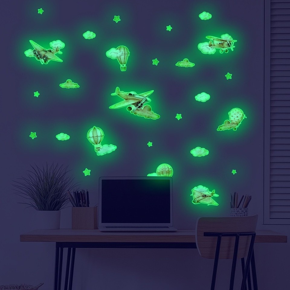 Nursery Wall Art Nursery Decoration Glow Wall Stickers Hot Air Balloon ...