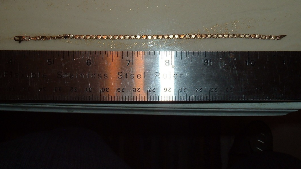 SOLID STAMPED 14K TURKEY YELLOW GOLD 7" 3MM WIDE HEART BRACELET ESTATE ...