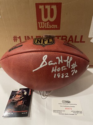 Sam Huff signed Wilson NFL Authentic Football Autograph w/ "HOF 1982 ...