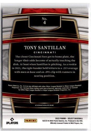 2022 Panini Select Concourse Tony Santillan #4 RC Cincinnati Reds | eBay