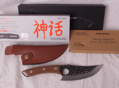 NEW Matsato stainless steel 6" Chef's Knife & leather sheath, beech ...