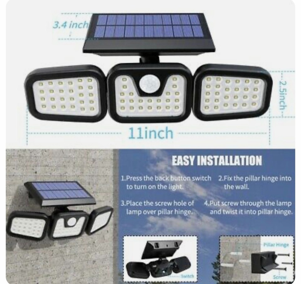 Split Solar Wall Lamp FL-1725A 3 Head Solar Wall Light Outdoor Security ...
