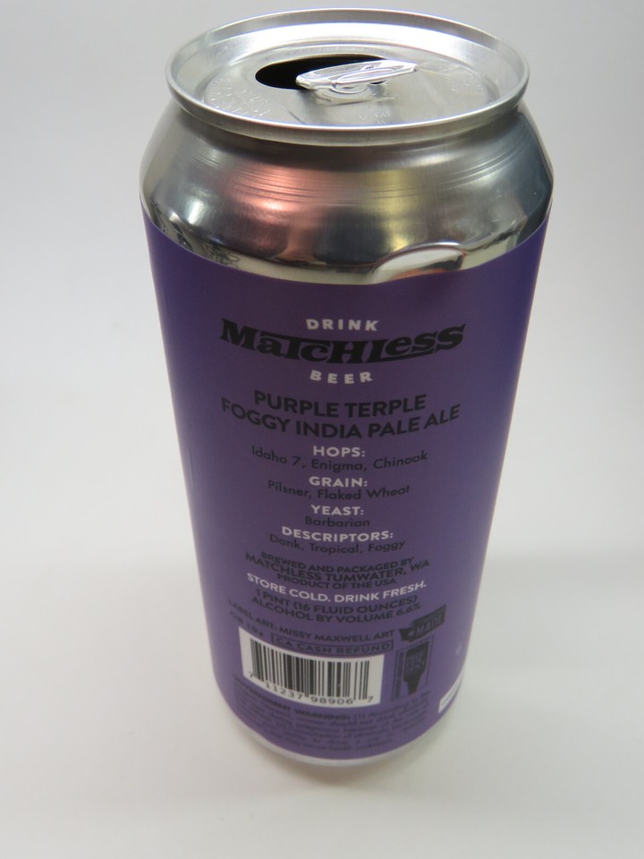 Craft BEER Empty Can: MATCHLESS Brewery Purple Terple IPA ~ Tumwater ...