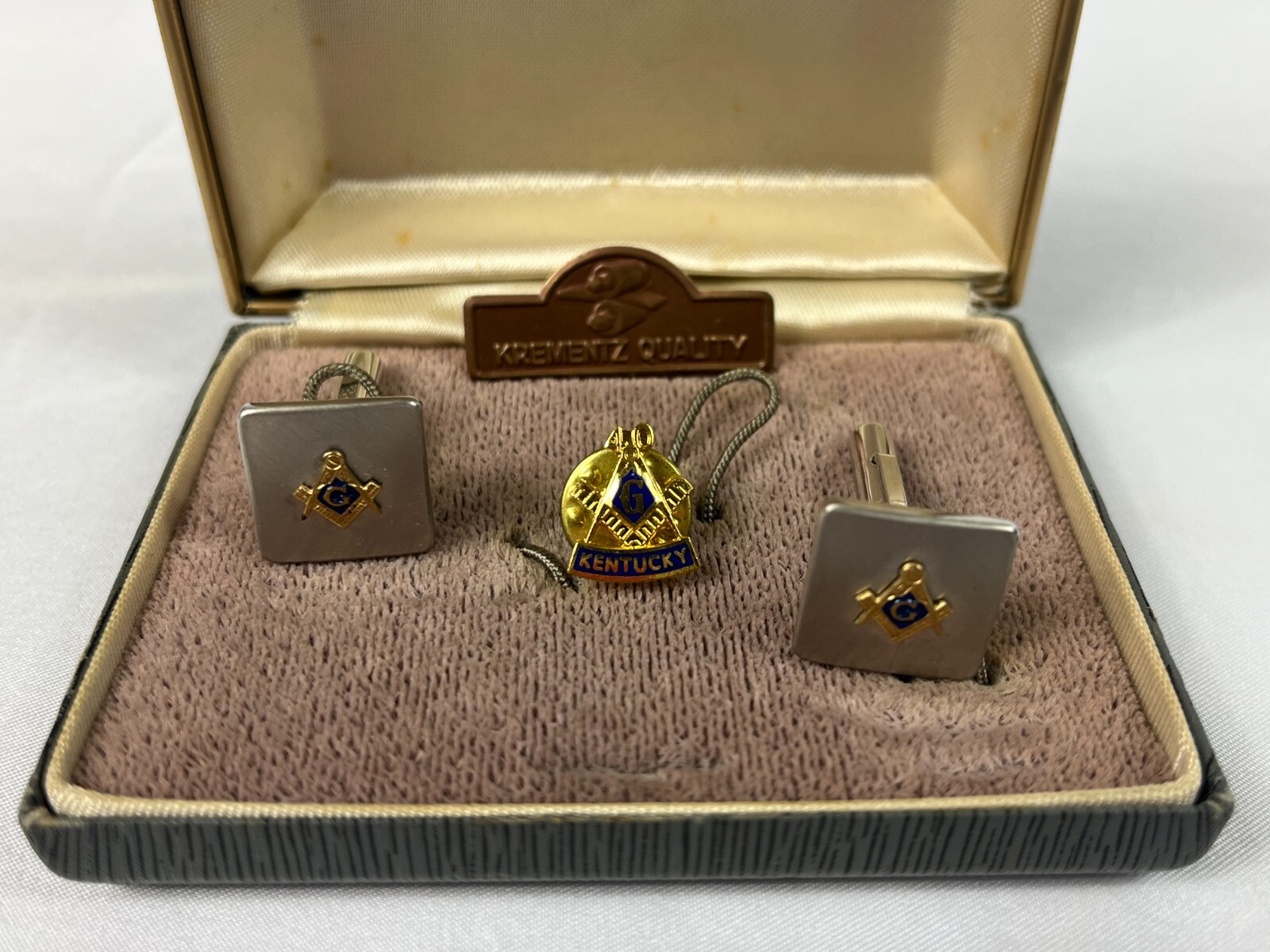 10k Gold Masonic/Freemason Award Pin & cufflink set v… - Gem