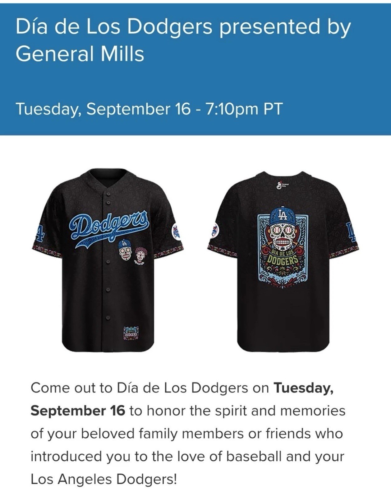 XL Jersey LA Dodgers 2025 Dia De Los Muertos DDLD 9/16 DODGERS Sugar ...