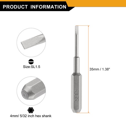 5pcs SL1.5 Magnetic Slotted Screwdriver Bit 5/32" Hex Shank 35mm Length ...